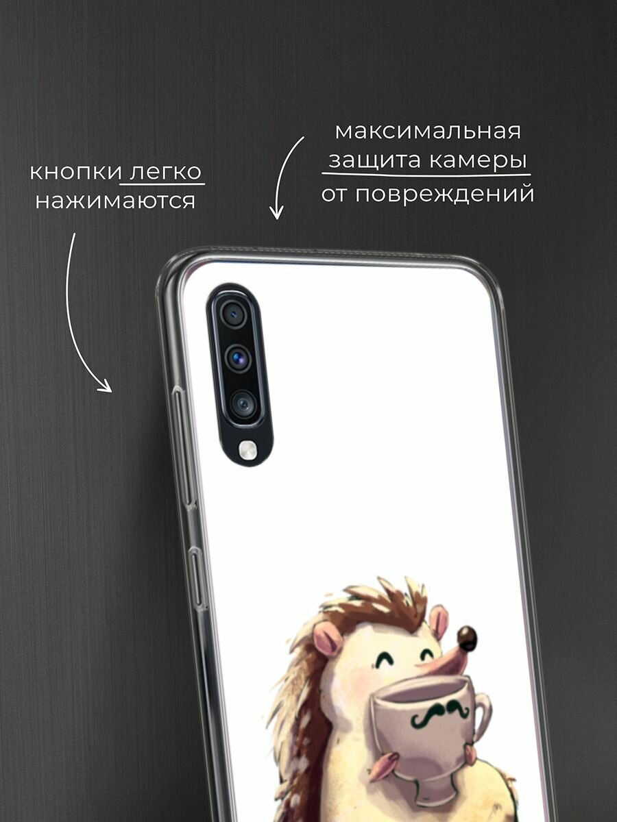 Чехол на Samsung Galaxy A70 / Самсунг Галакси А70 с принтом "Еж кофеман" — фото 1