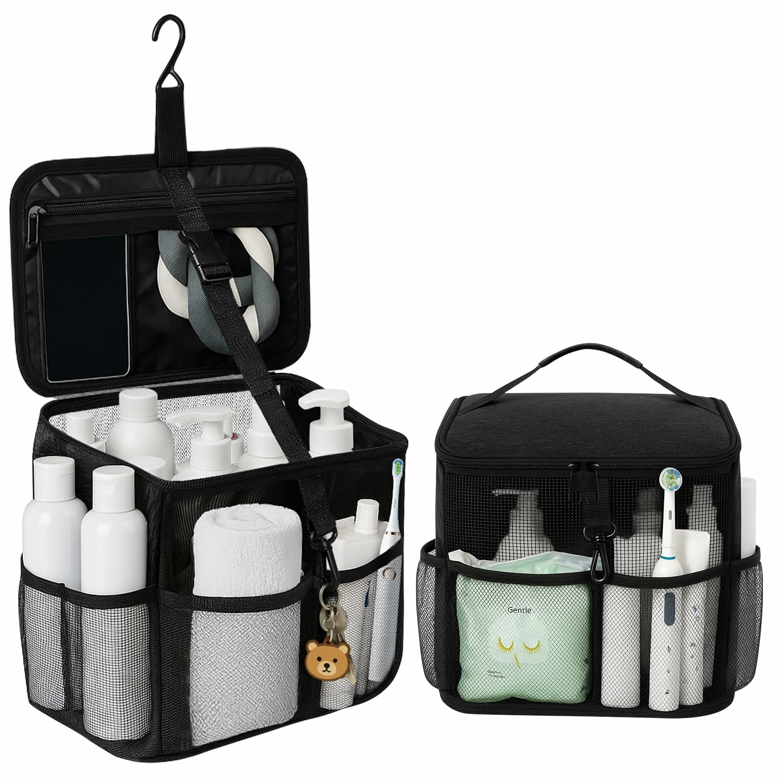 Мешочек для душа из сетки Портативная пляжная сумка Необходимые предметы для студенческой общежития Портмоне для ванной комнаты, тренажерного зала, путешествий, кемпинга Быстро сушающийся подвесной органайзер для душа Корзина для туалетных