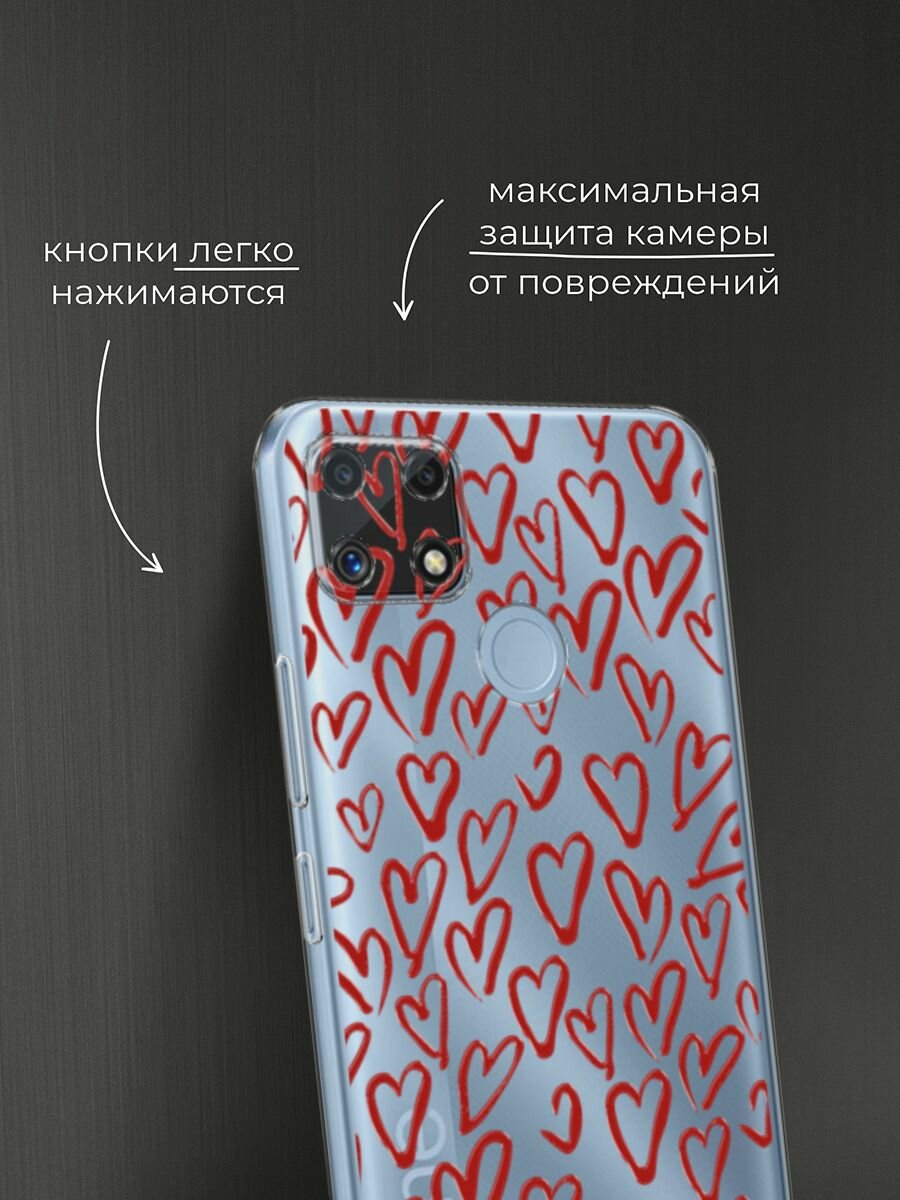 Чехол на Realme C25/C25s / Реалми С25/C25s с принтом "Легкие бордовые сердечки" — фото 1