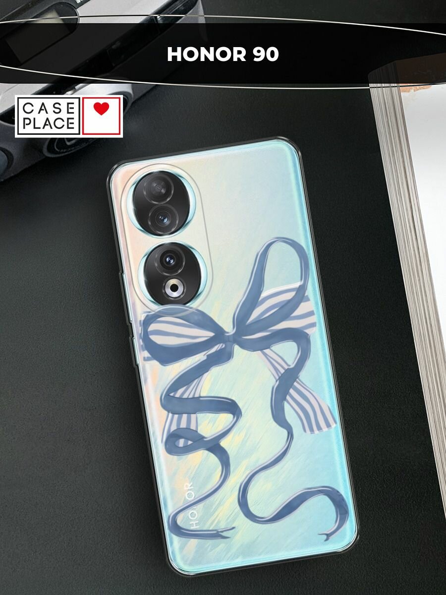 Чехол на Honor 90 / Хонор 90 с принтом "Полосатый голубой бант 2"