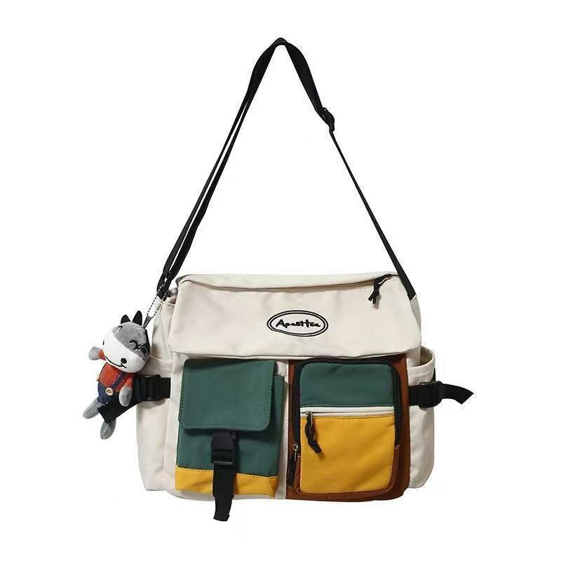 Sac messager en toile à bloc de couleurs for hommes et femmes, элегантная сумка с несколькими бандулями, большая вместительность, идеал для повседневной жизни, школы или путешествий.