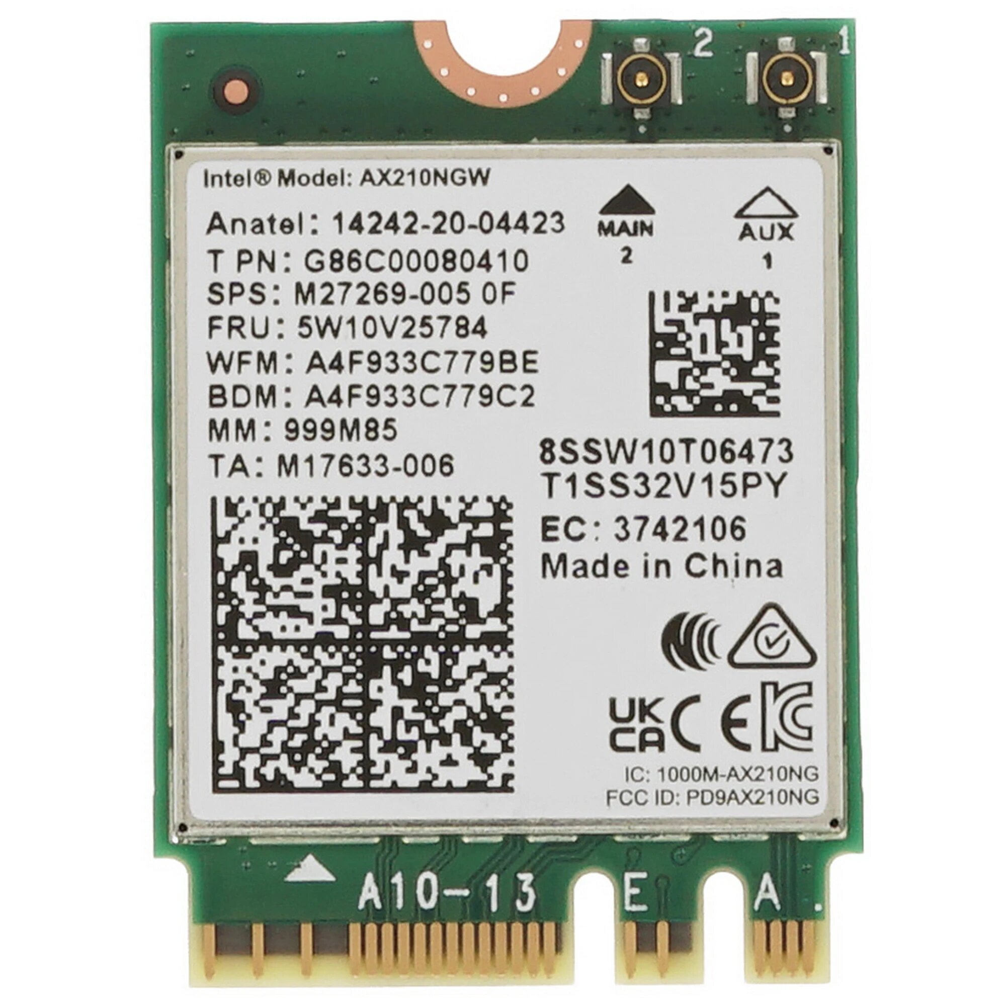Беспроводная Wi-Fi карта AX210NGW M.2 NGFF WI-FI6E 5374Mbps Bluetooth 5.2 для Windows
