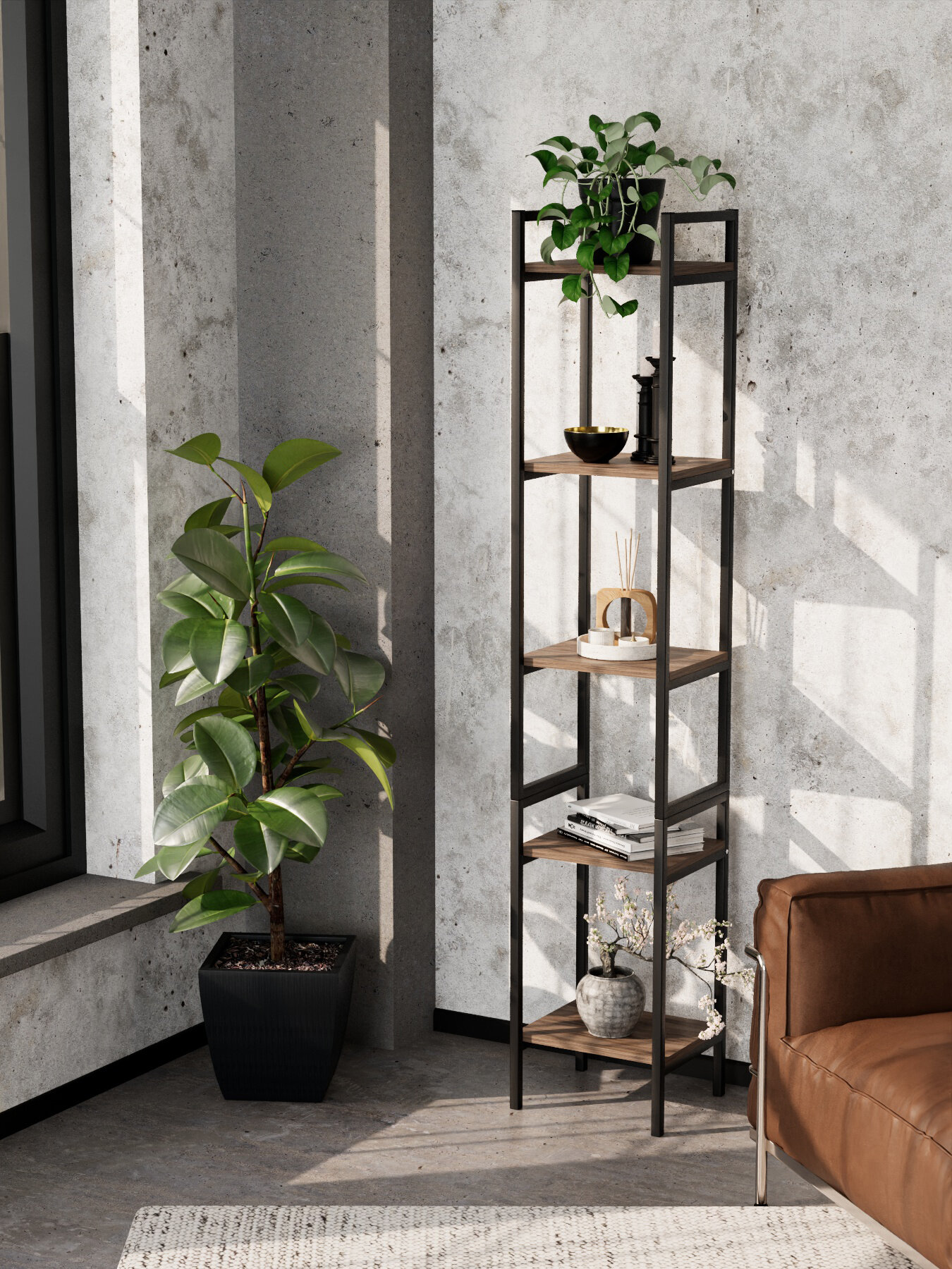 Стеллаж узкий высокий металлический лофт