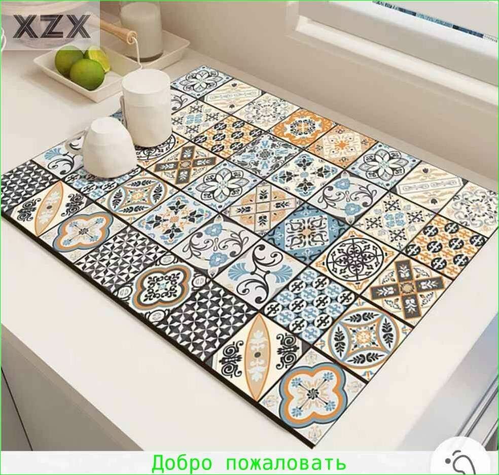 Коврик для сушки посуды 50 см х 40 см, 1 шт, Многоцветный