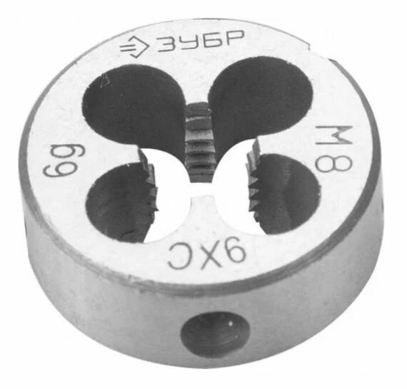 Плашка ЗУБР круглая ручная М8x1.25мм, сталь 9ХС