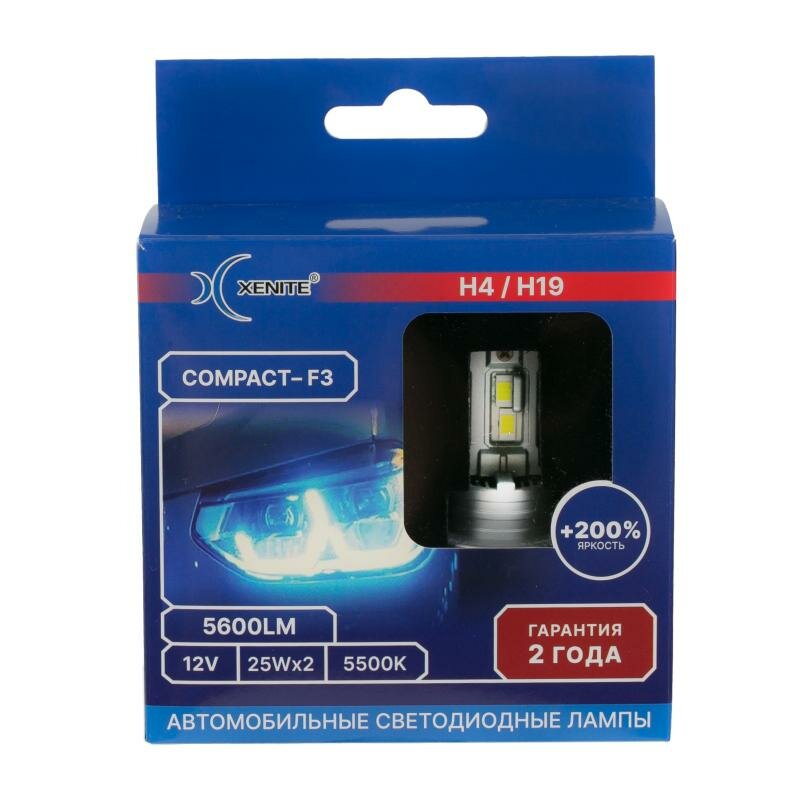 Автомобильные светодиодные лампы Xenite COMPACT-F3 H4/H19 5500K 2 шт 1009707