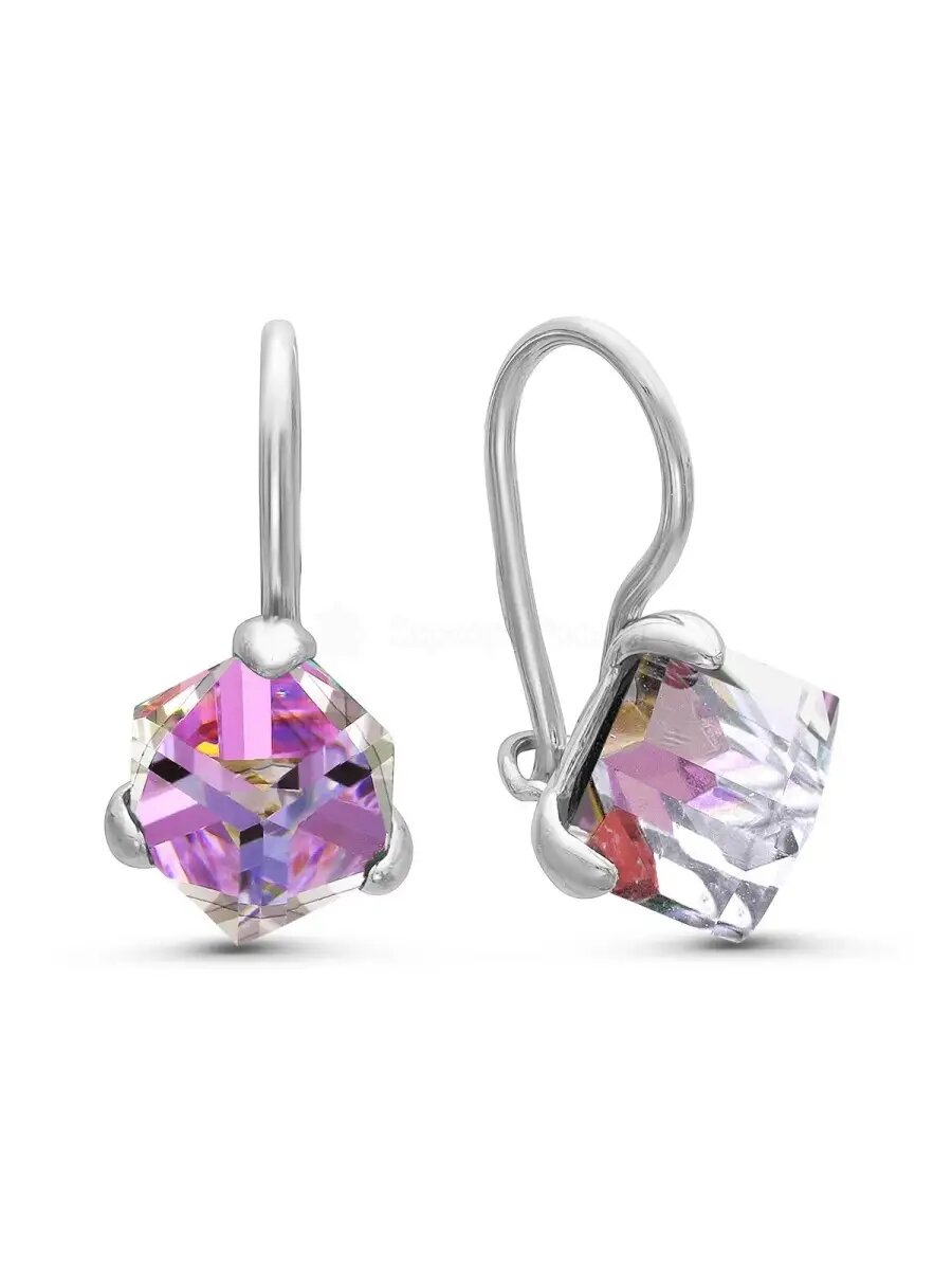 Серьги, серебро, 925 проба, родирование, кристаллы Swarovski