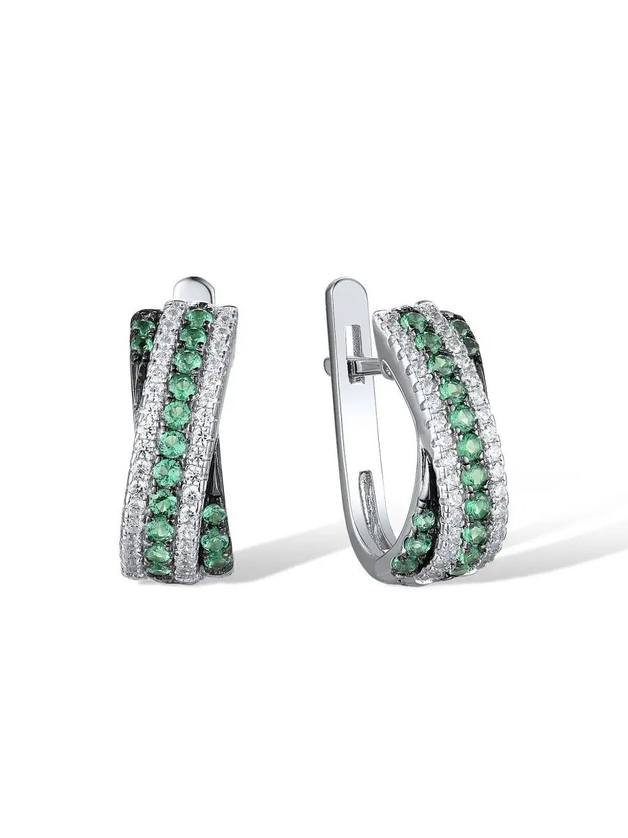 Серьги, серебро, 925 проба, нанокристалл, изумруд синтетический, фианит