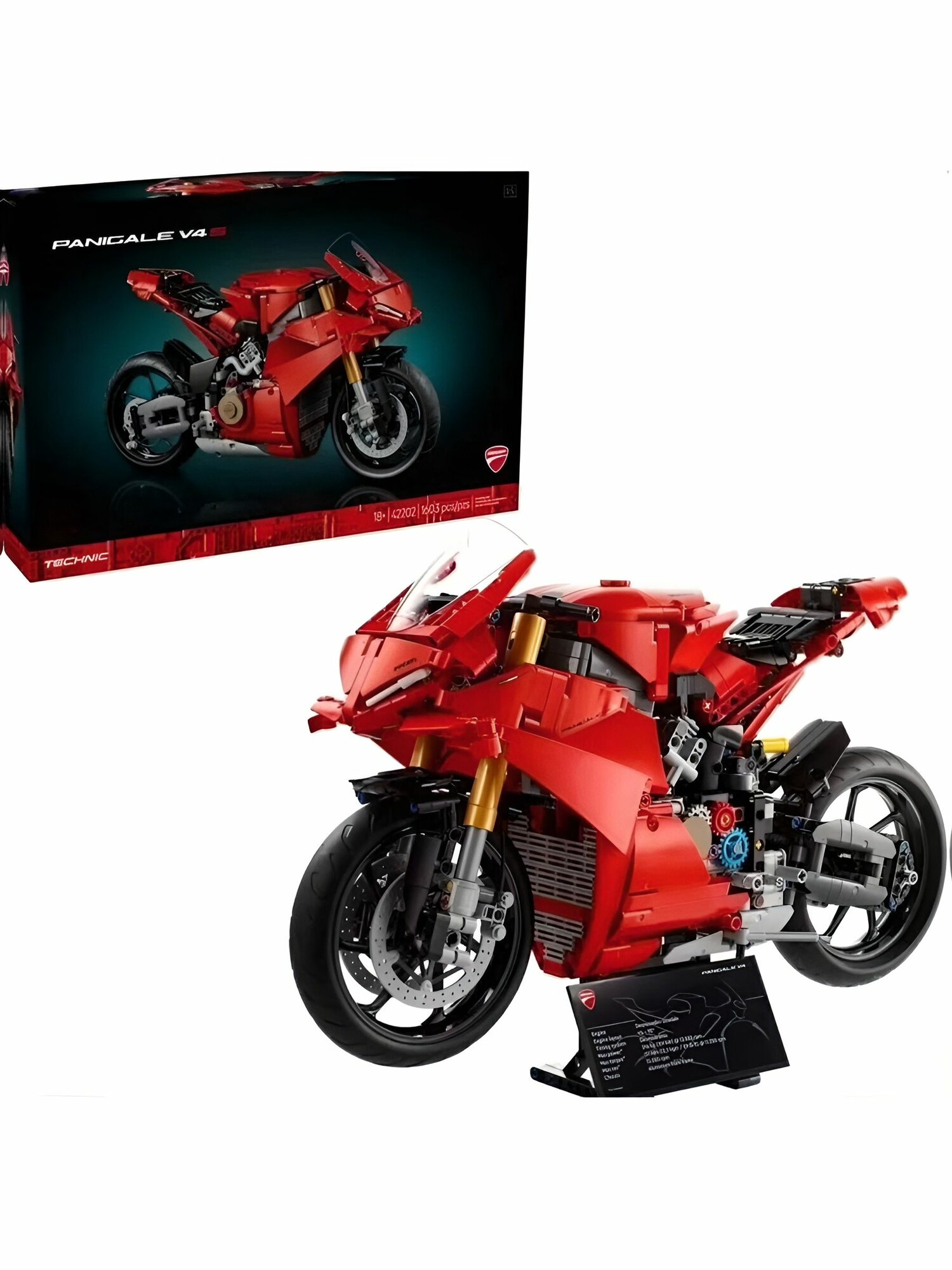 Конструктор Т3056 "Красный мотоцикл Ducati Panigale V4 S" 1603 детали (Техника/подарок для детей и взрослых/совместимый с лего)