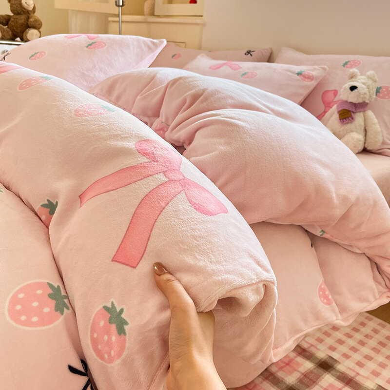 Комплект постельного белья из молочного флиса (4 предмета), простыни и пододеяльник из утолщенного кораллового флиса, зимний флисовый пододеяльник из трех предметов,200*230cm