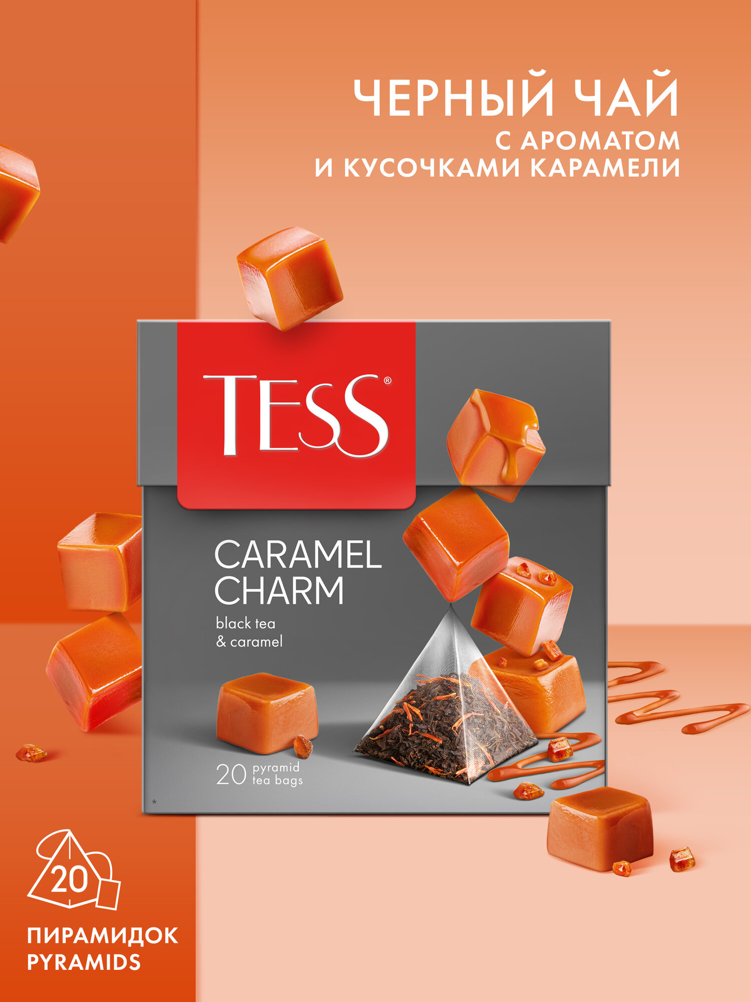 Чай черный Tess Caramel Charm в пирамидках, 20 пак.