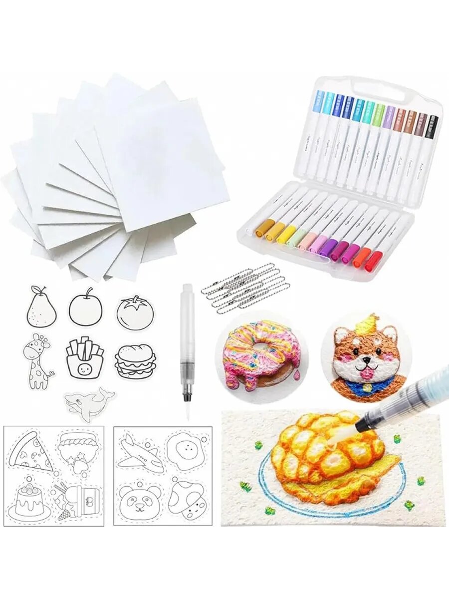 Набор для рисования на холсте Magic Fluffy Pigment 3D, кисть