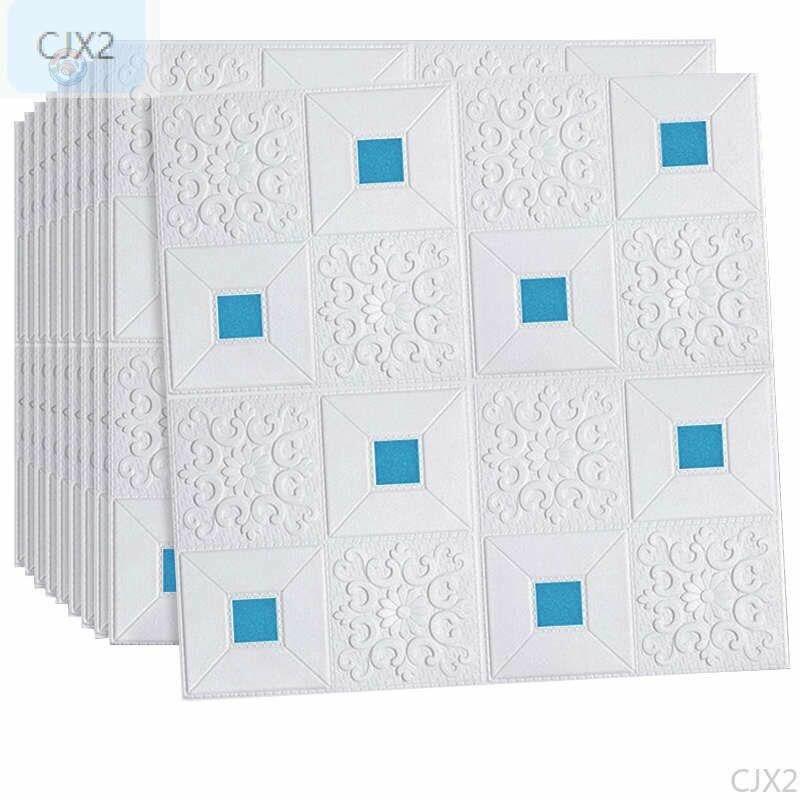 Мягкие 3D панели для стен самоклеющиеся, комплект 10 шт, декоративные кирпичик синие 70х70 см, шумоподавление и защита для детей, легкий монтаж