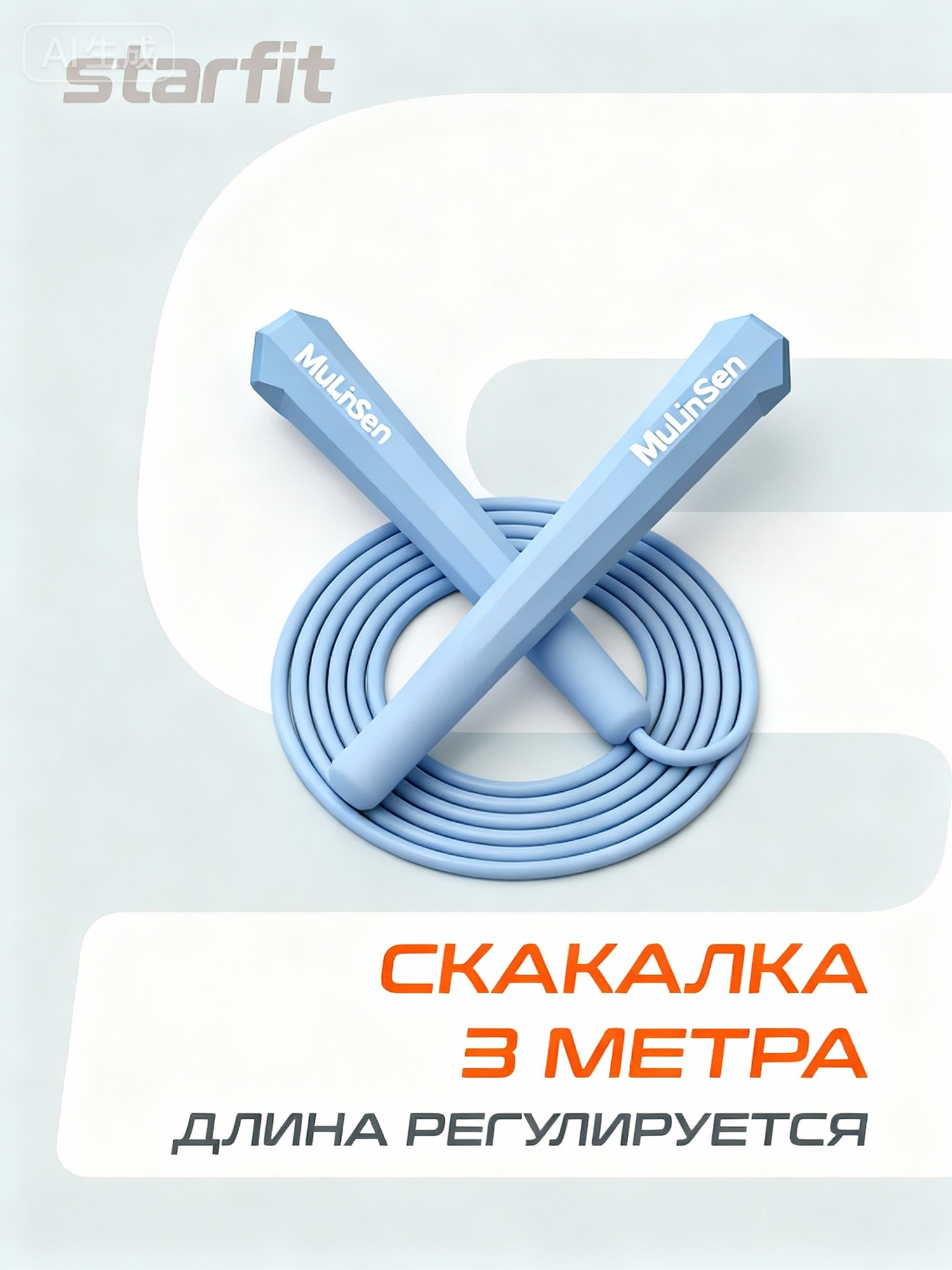 Скакалка Mulinsen RP-401, регулируемая, с силиконовыми ручками