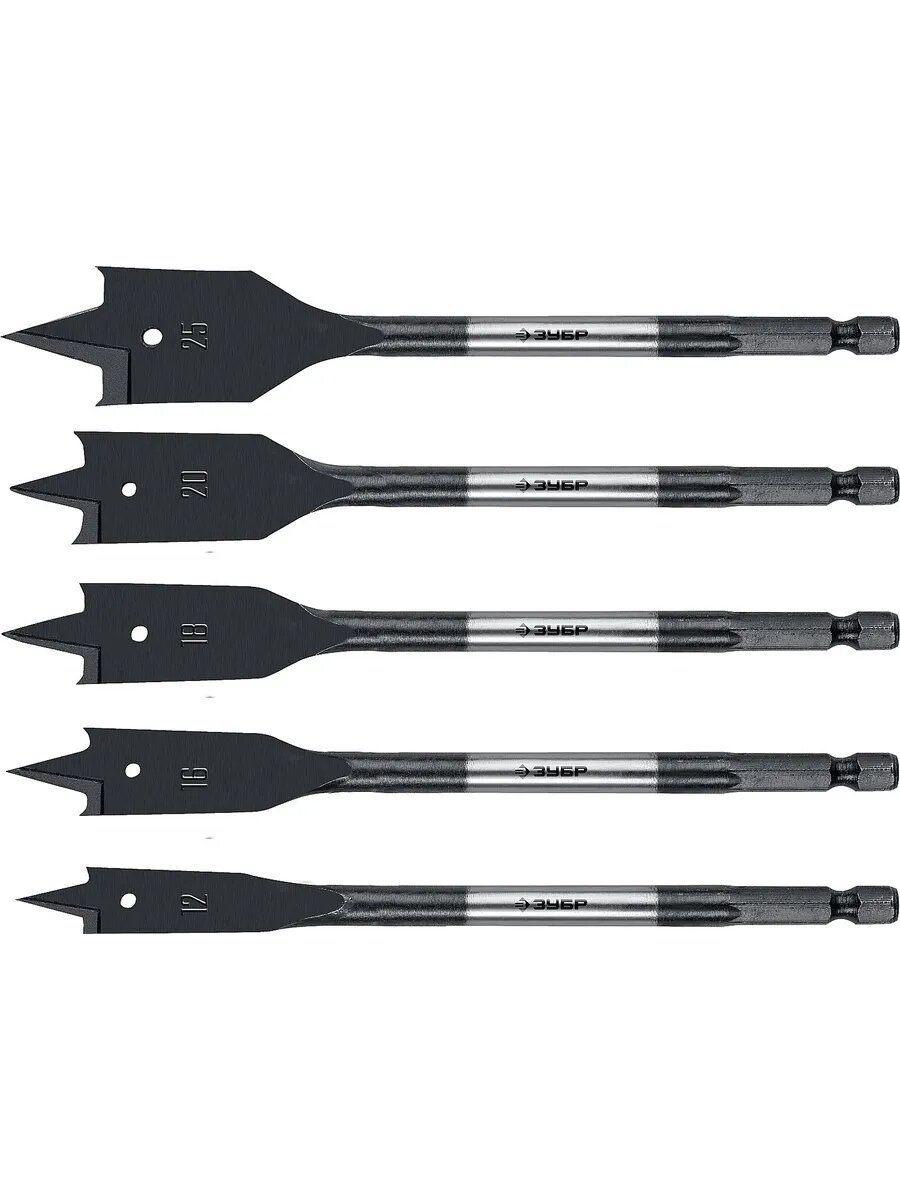 5 шт, 12-16-18-20-25 мм, хвостовик HEX 1/4″, набор перовых