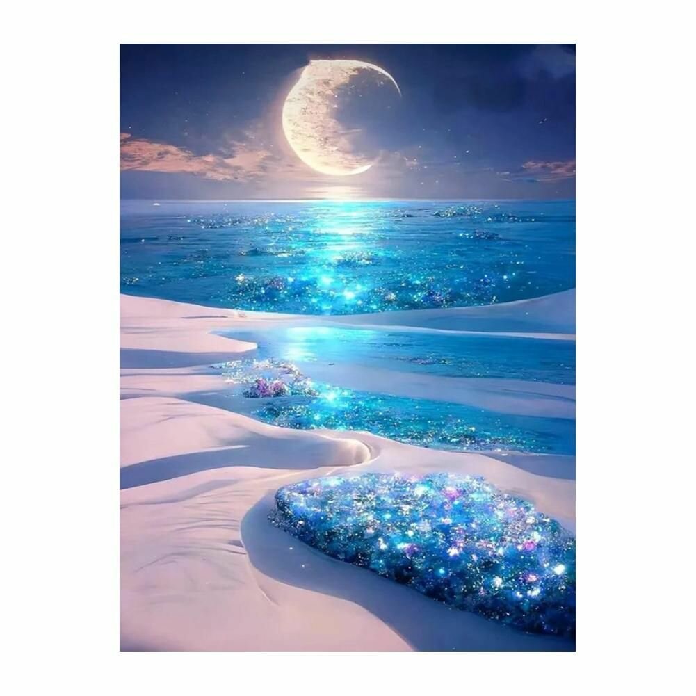 Алмазная мозаика Картина стразами "Луна за облаками" 30x40 без подрамника