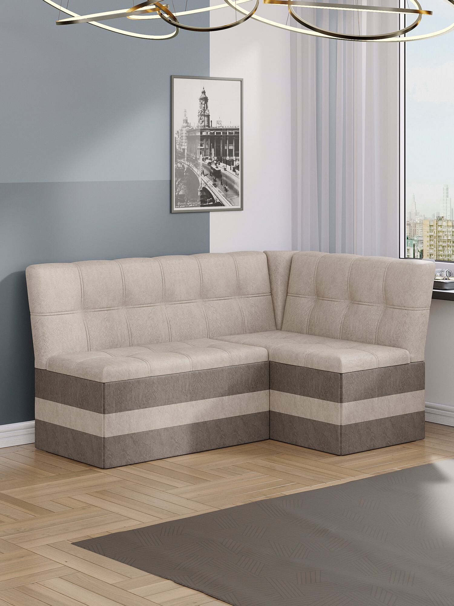 Кухонный уголок, диван на кухню Оскар исп .2 (Микровелюр Wellmart Dark Beige, Latte)