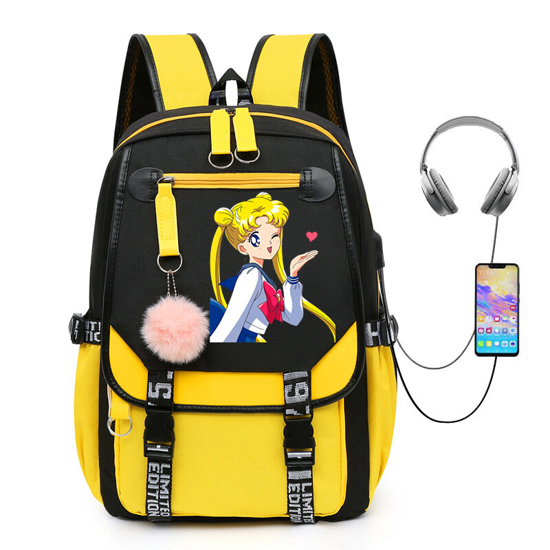 Taobao распространяет популярные студенческие школьные ранцы Sailor Moon USB для мужчин и женщин, рюкзаки, повседневные дорожные сумки
