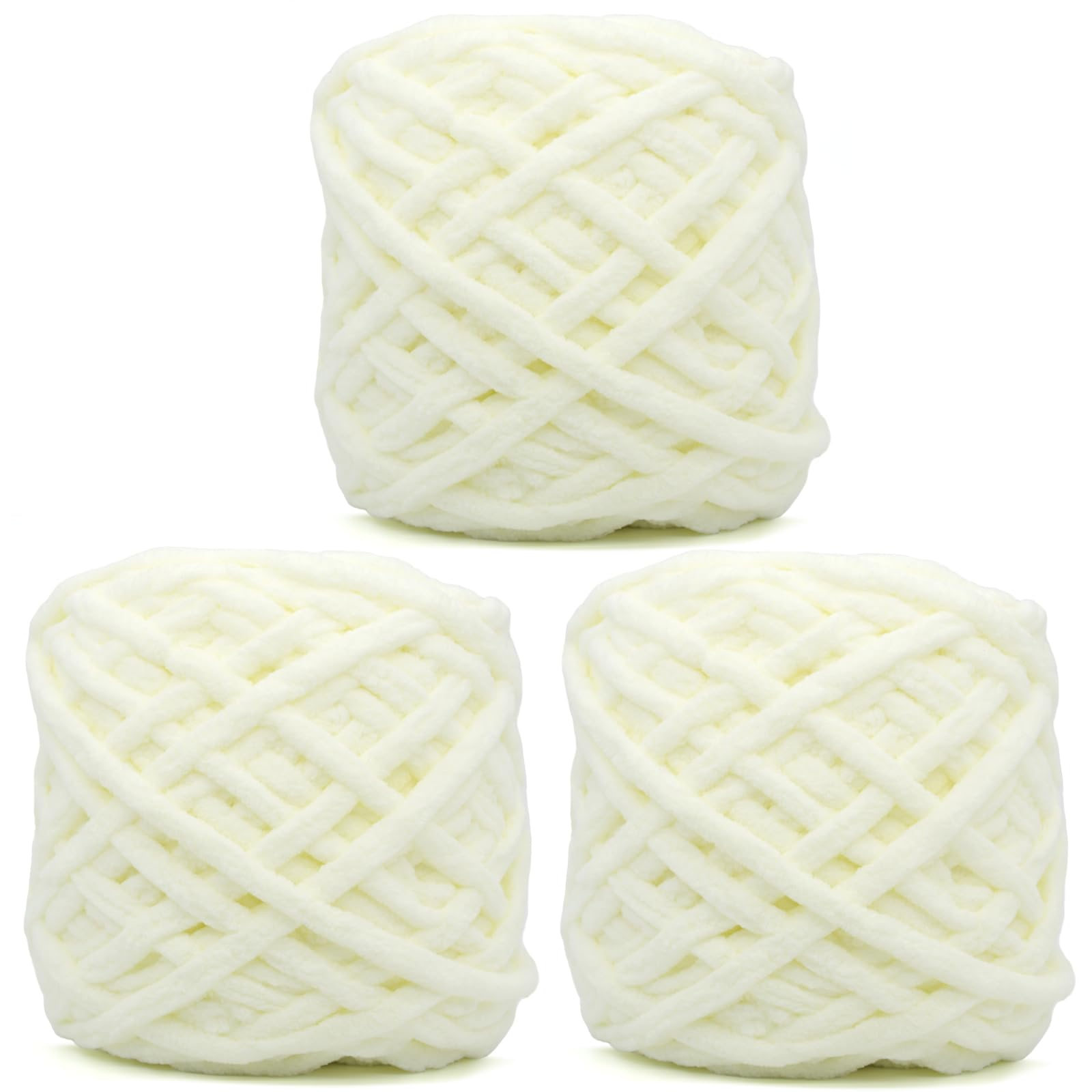 3 рулона грубой белой ченильной вязальной пряжи, мягкая пушистая шерсть, для младенцев, нить для новичков одеял, бежевый цвет, толстая, вес 90-100 грамм в клубке, диаметр 5-8 мм, вязаные одеяла для начинающих, продается по весу