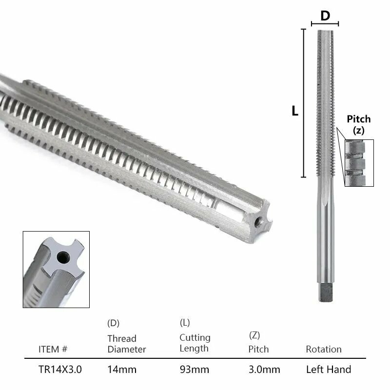 Метчик машинных трапецеидальный TR 14 x 3 мм, левостороннее, 1 шт