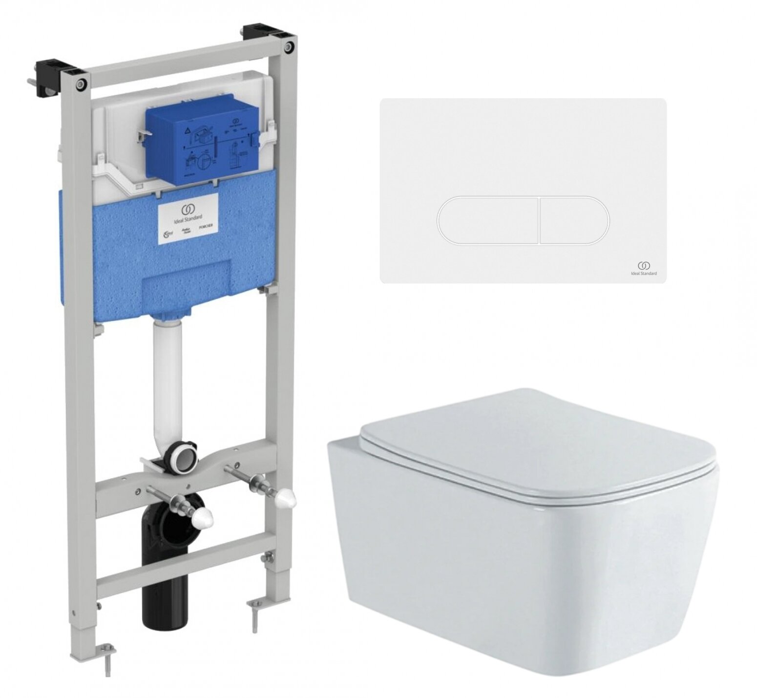 Комплект 3 в 1 инсталляция Ideal Standard + Унитаз подвесной AQUATEK Либра New AQ1148N-00 + кнопка белая