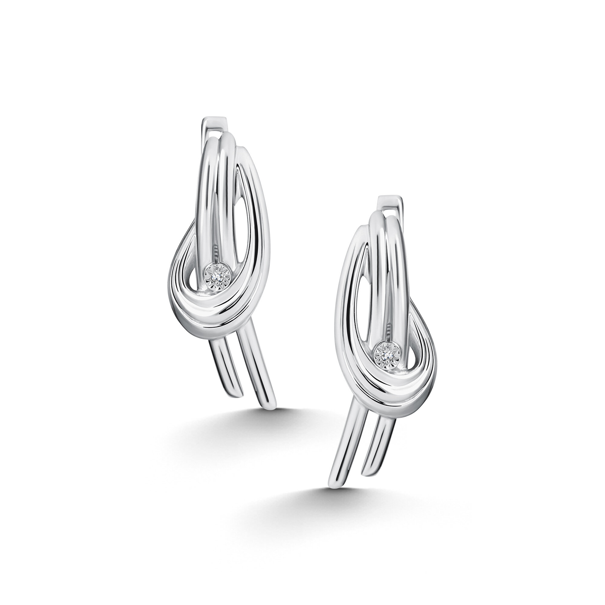 Серьги, серебро, 925 проба, родирование, бриллиант