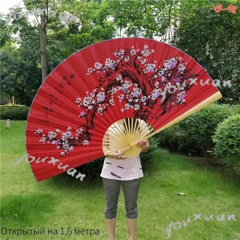 Китайский большой веер на стену/Лошади/ бамбук, шелк