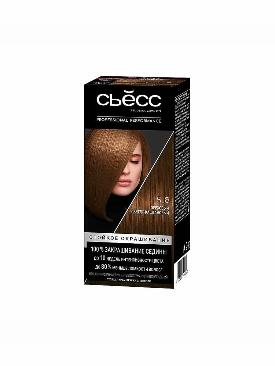 Краска для волос "Ореховый Светло-каштановый" Сьесс, стойкая, крем-структура