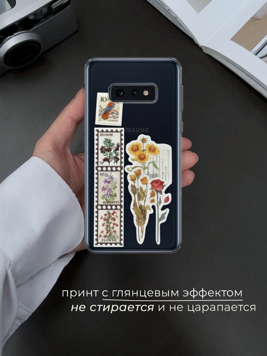 Чехол на Samsung Galaxy S10E / Самсунг Галакси S10E с принтом Марки с цветами — фото 1