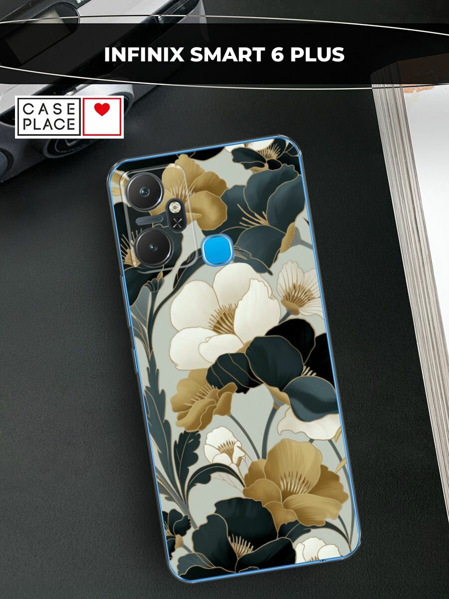Силиконовый чехол на Infinix Smart 6 Plus / Инфиникс Смарт 6 Плюс с принтом Золотые и белые цветы