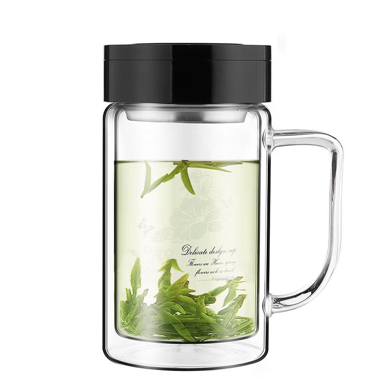 Fuguang Double-Layer Heat-Resistant Cup, Tea Strainer Style Glass Cup, Tea Infuser, Office Water Bottle, Portable Glass Tea Cup for Men And Women, Glass Tea Set