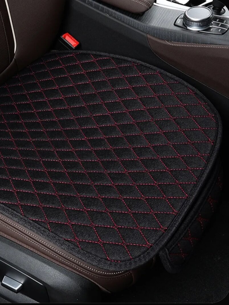 Накидка на сиденье автомобиля Slamari / Лён / Чёрный цвет прошит красной ниткой 1 шт.