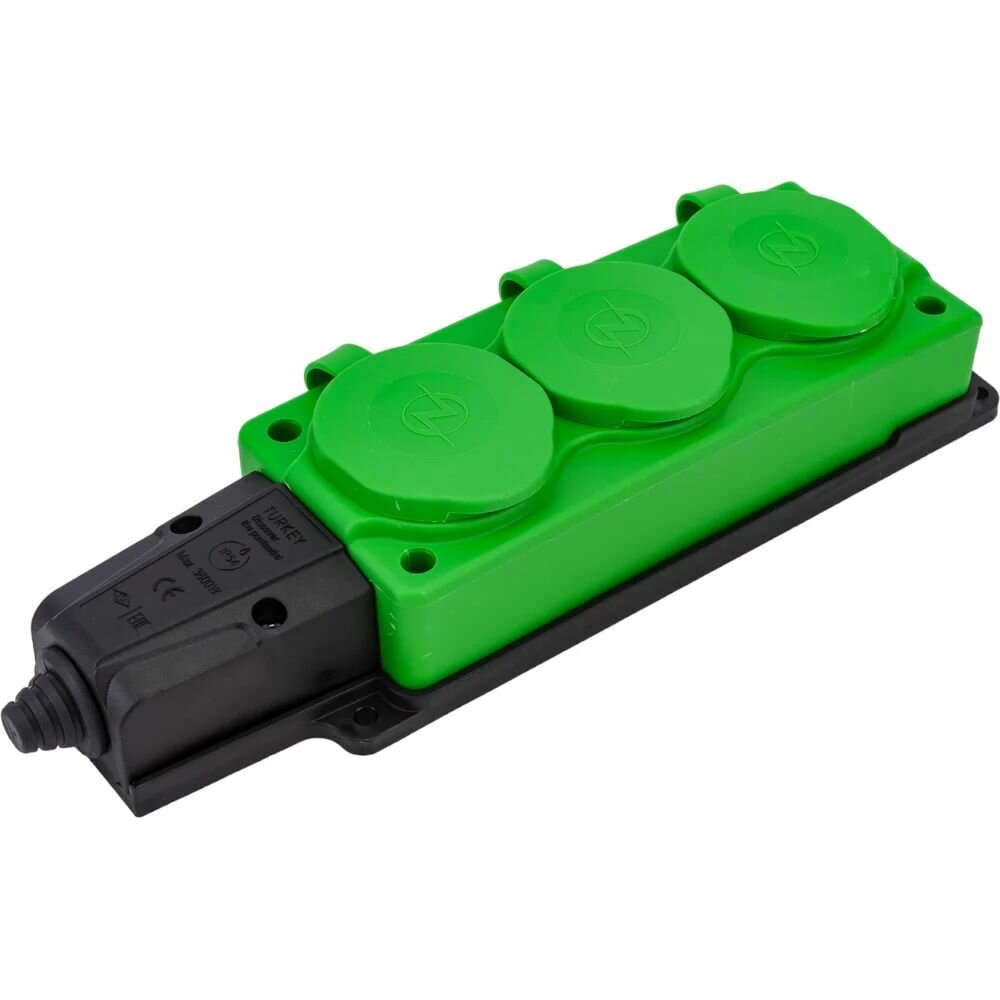 Штепсельная колодка NE-AD 3-гнезда с крышкой, с заземлением, 16А, IP54 (каучук), Зеленый 4133