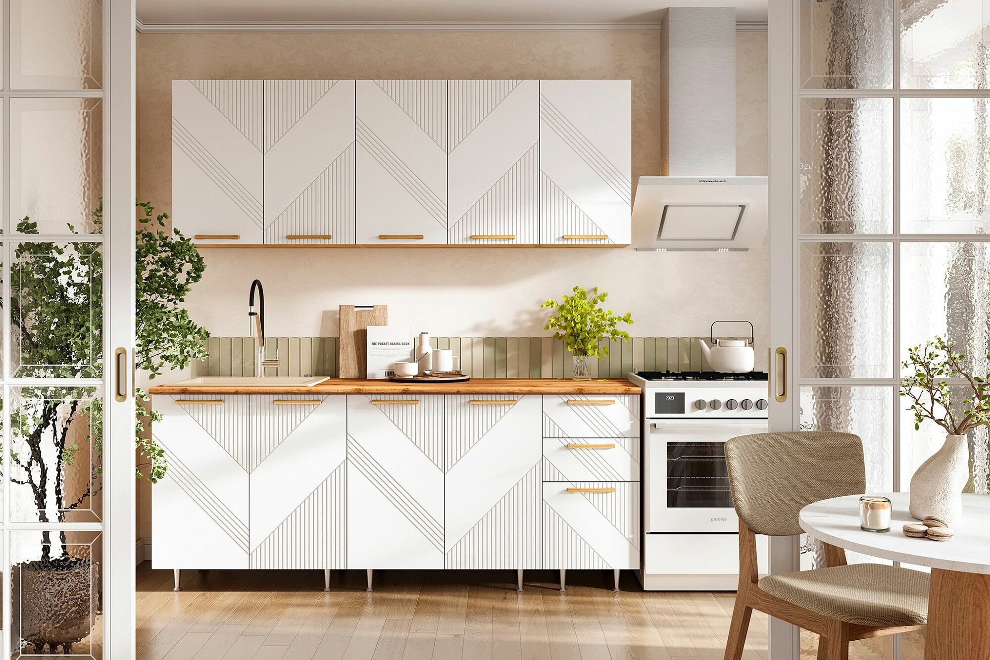 Кухня Ирис 2,0м (490) (Браш Вайт, Дуб Крафт (Дуб вотан))