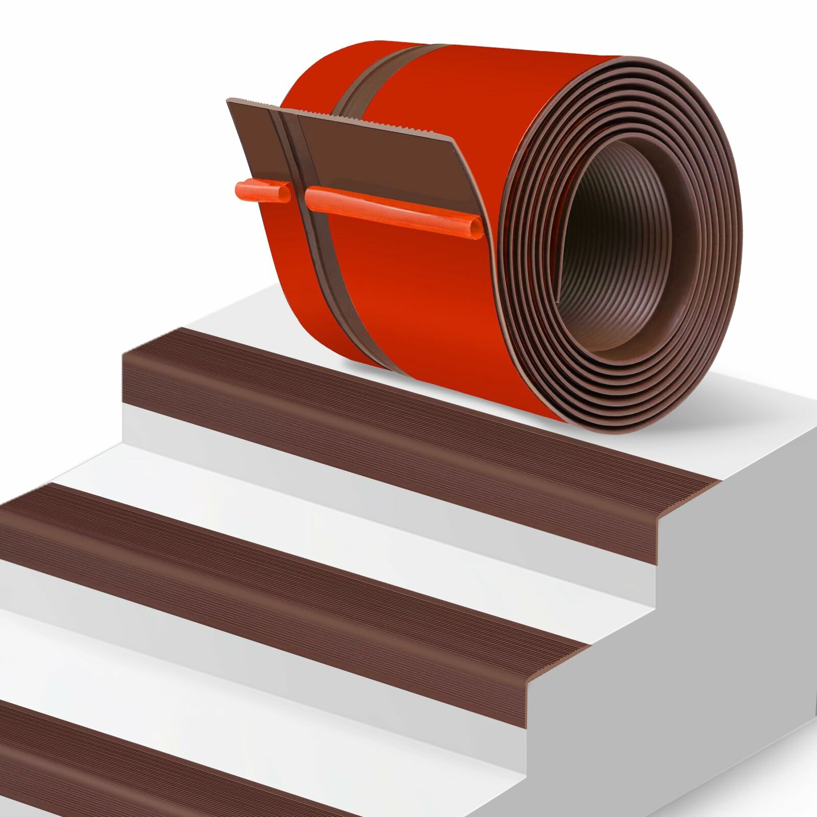 Защитный кромочный профиль для ступеней из резины с самоклеем, антискользящий, виниловый, 5.5 дюйма, 10 футов, коричневый