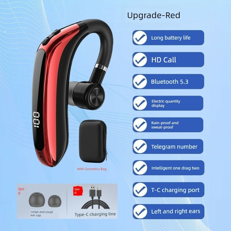 Беспроводные наушники Bluetooth, красный цвет, улучшенная версия с чехлом и HD-звонками