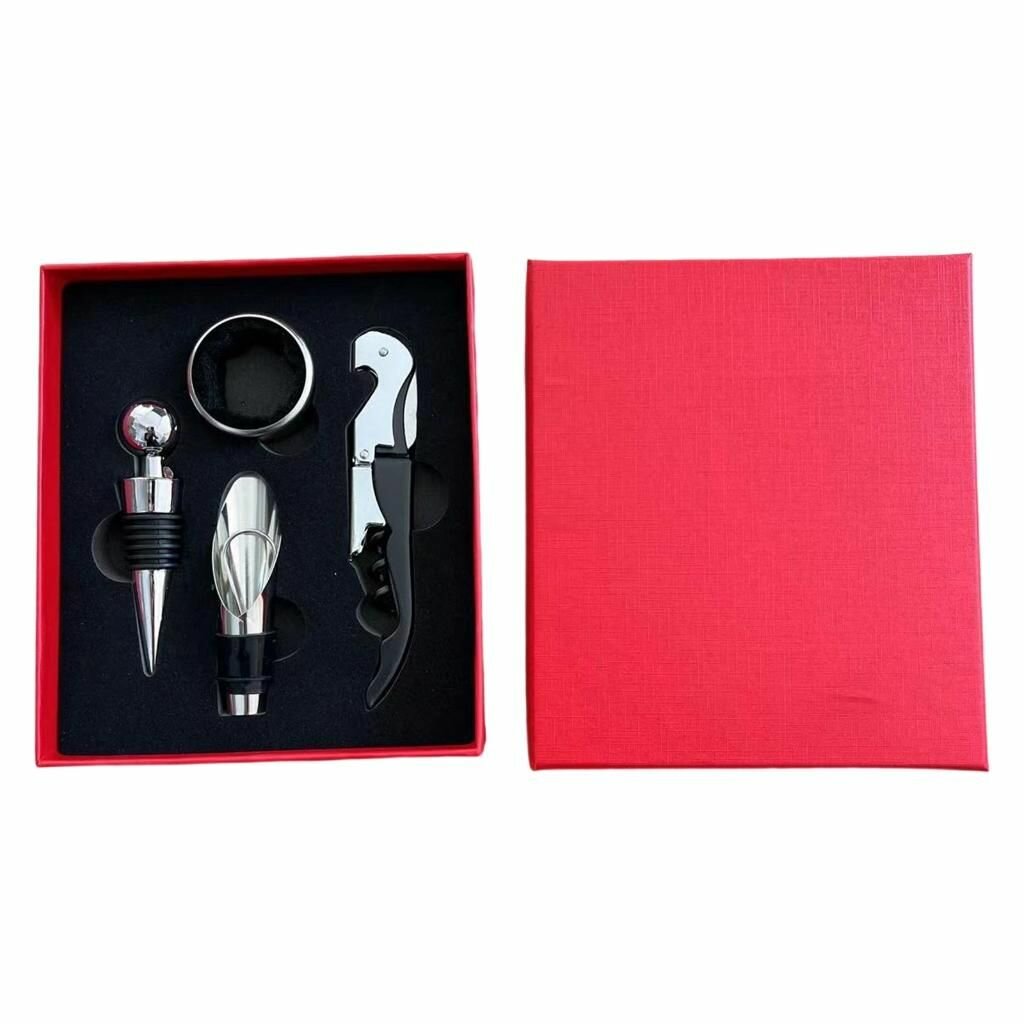 Винный набор из четырех частей-2 красные подарочные коробки с круглой головкой Морского конька, винная пробка перевернутым кольцом