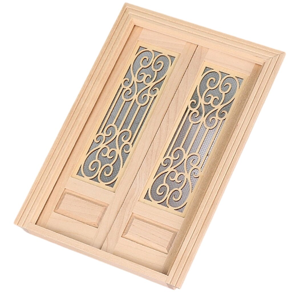 Неокрашенная деревянная двустворчатая дверь для кукольных домиков 1/12, DIY проекты