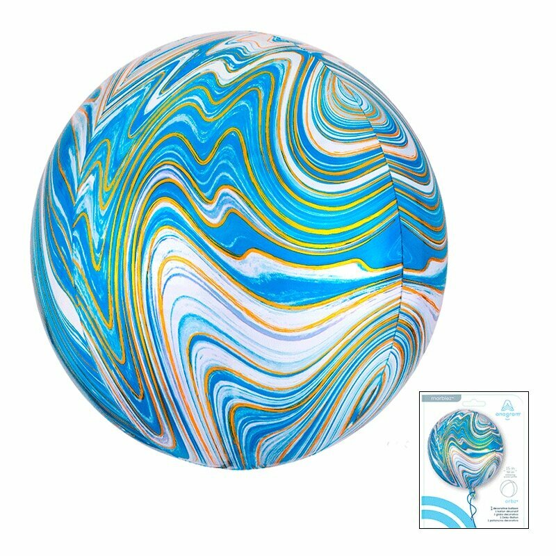 Фольгированный шар Anagram Сфера, 3D, голубой мрамор, в упаковке/Blue Marblez