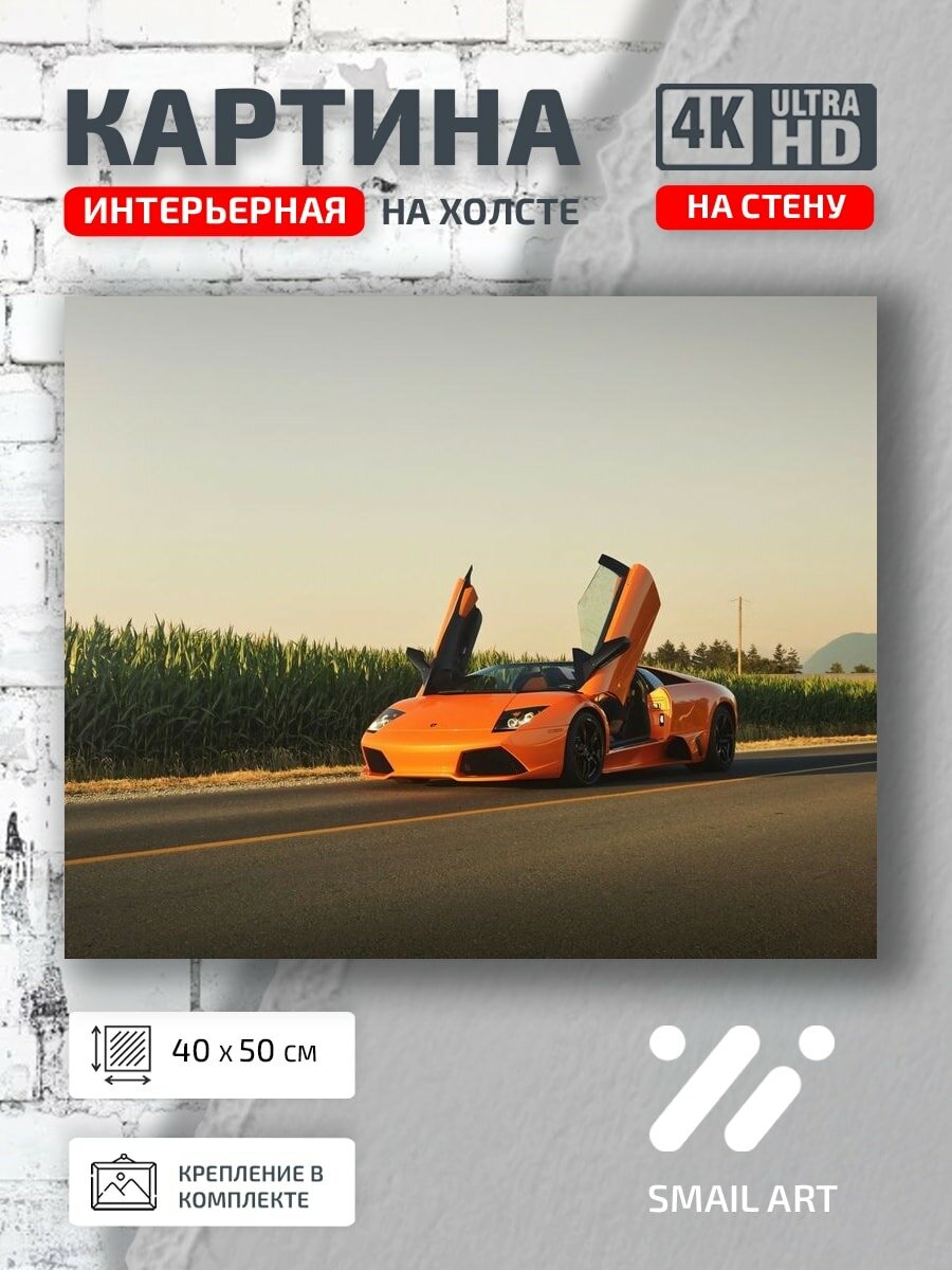 Картина на холсте интерьерная 40 на 50 на стену машина Lamborgini для студии атмосфера