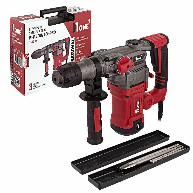 Перфоратор NUMBER ONE SDS- Plus EH1500/30-PRO (1500Вт,3реж,5.5Дж, бетон 28мм, вертикальный) 6кг кейс