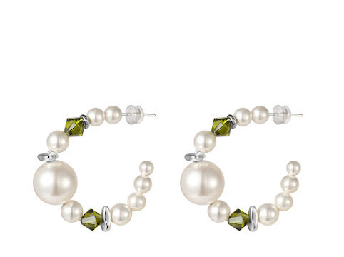 Серьги, кристаллы Swarovski, гематит, жемчуг Swarovski синтетический