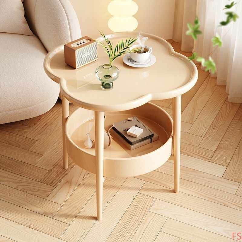 Журнальный стол Clouds - круглый столик с двухъярусной полкой для гостиной и офиса, белый пластик легко моется