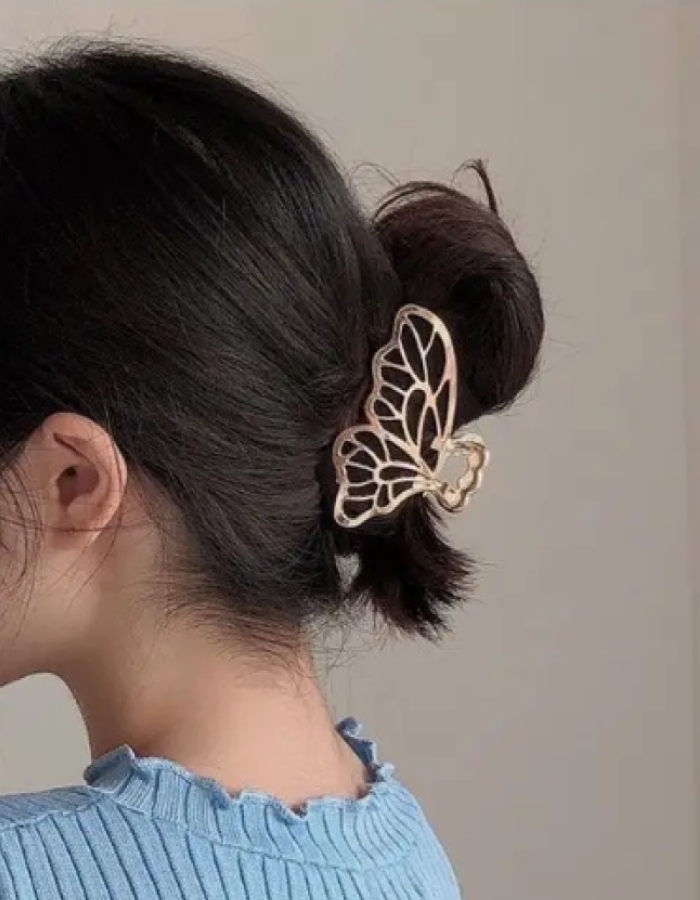 Заколка для волос, крабик металлический, бабочка, золотистая