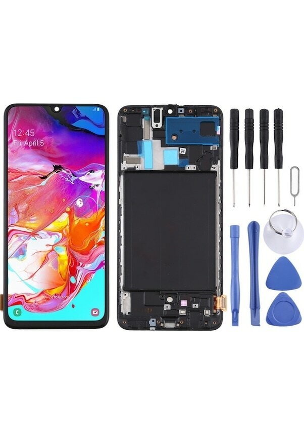 Экран TFT LCD для полной сборки тачскрина Samsung Galaxy A70, с рамкой, не поддерживает сканер отпечатков пальцев