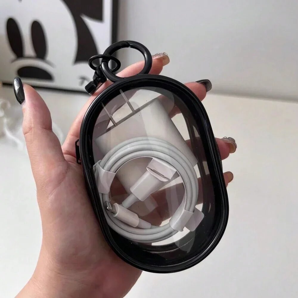 Прозрачный водостойкий чехол для наушников и зарядного устройства Черный, Черный