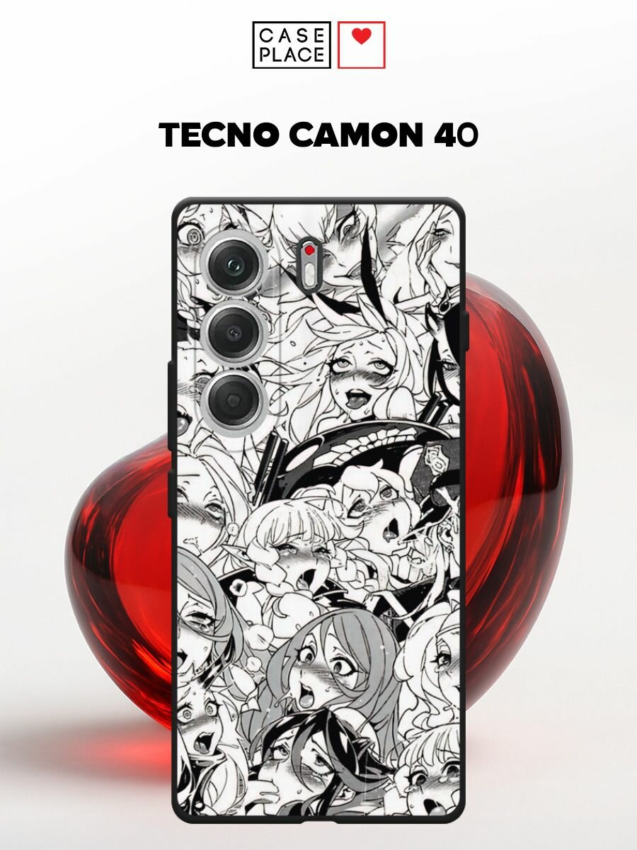 Черный матовый чехол на Tecno Camon 40 / Текно Камон 40 Про с принтом Ахегао манга тян