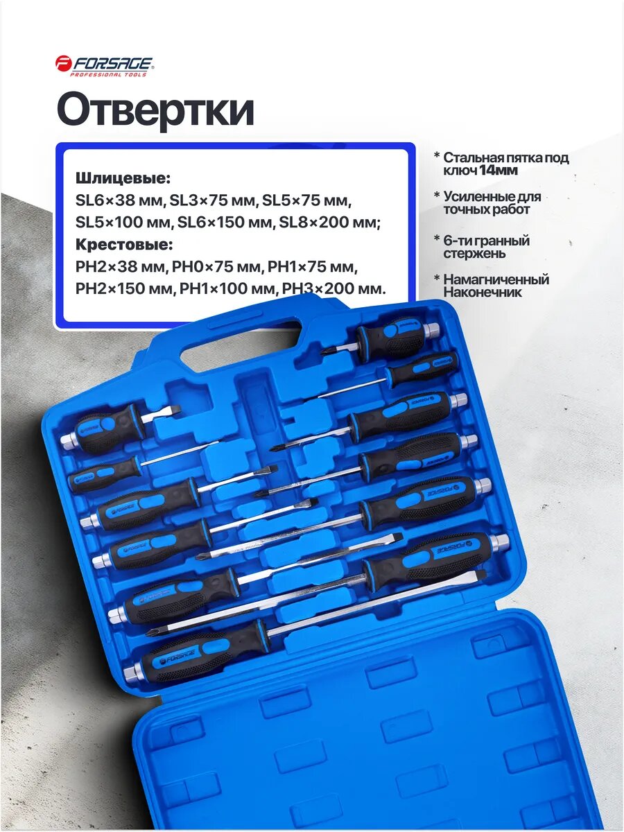 Набор отверток силовых магнитных 12 предметов