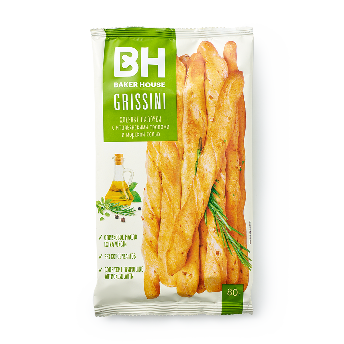 Палочки хлебные Гриссини Grissini Baker House с итальянскими травами и морской солью