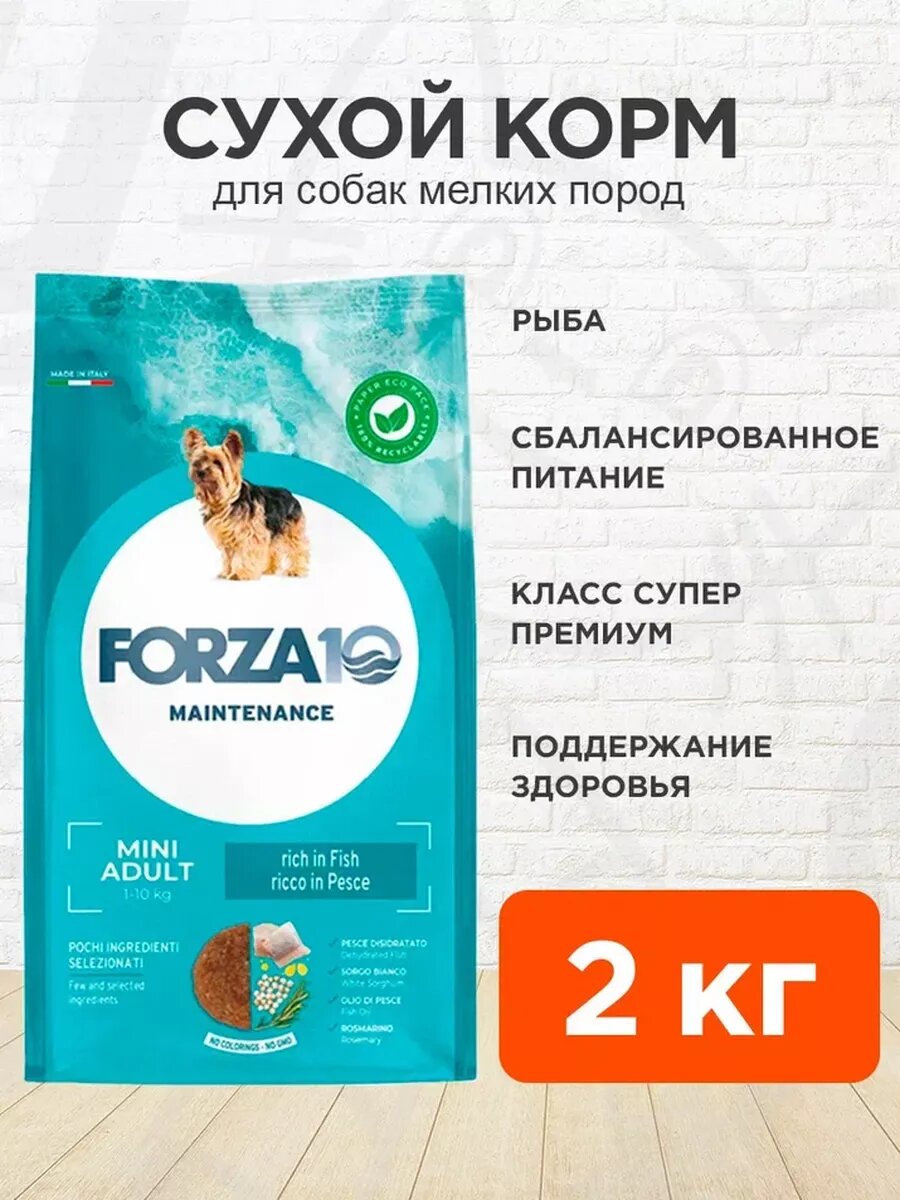 Корм сухой Forza10 Dog Maintenance Adult Mini для взрослых собак маленьких пород с рыбой, 2 кг